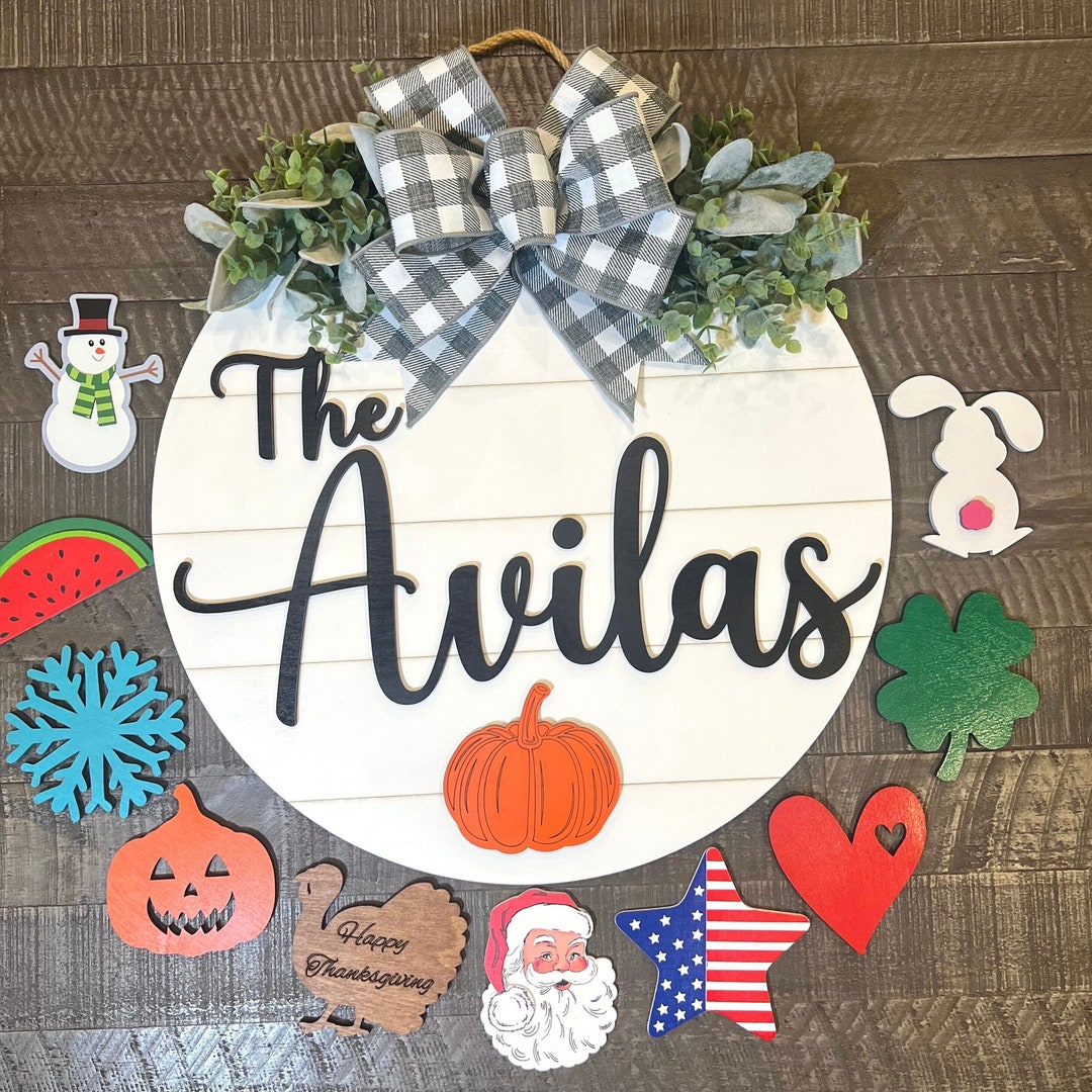 Interchangeable Welcome Sign | Personalized Front Door Hanger | Family ...