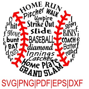 Baseball Words Motivational Cut File - Etsy UK