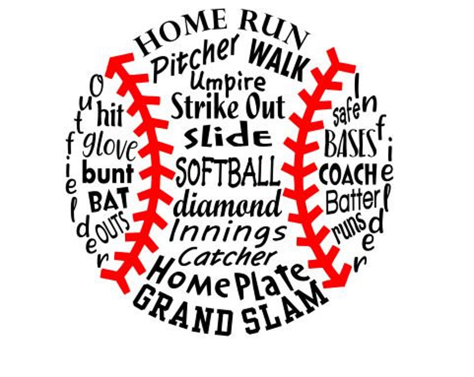 Softball Words Motivational Cut File - Etsy