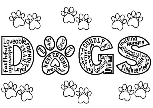 DOGS with words describing dogs and Dog paws SVG Cut file | Etsy