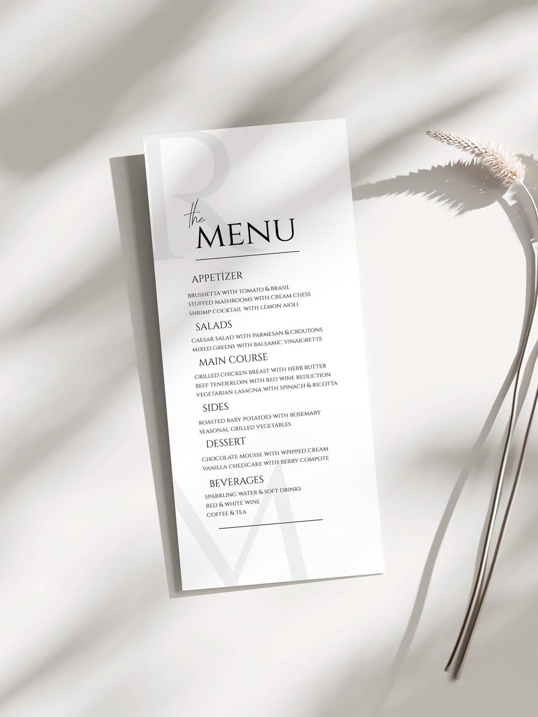 Wedding Menu Card, Printable Menu, Elegant Reception Menu Template ...