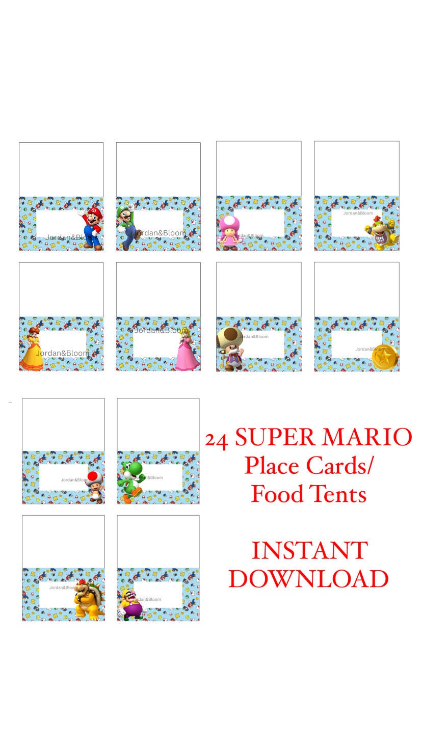 24 SUPER MARIO Party Place Cards Food Labels Tents INSTANT - Etsy
