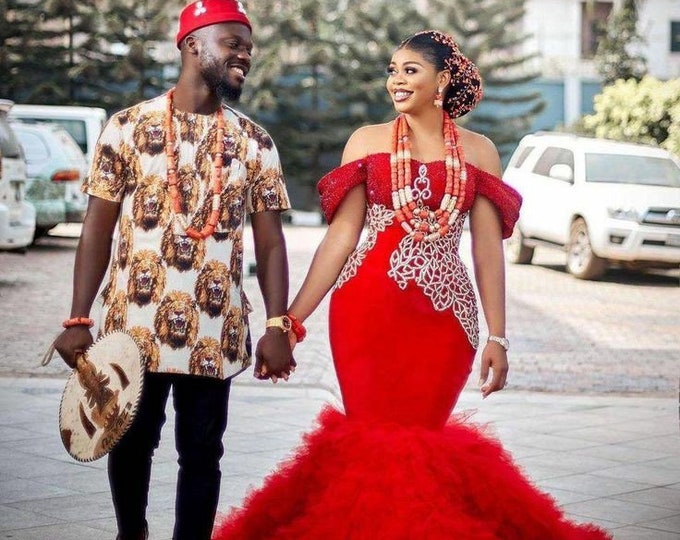 African Traditional Wedding Couple Outfit, Couple Isiagu Matching ...