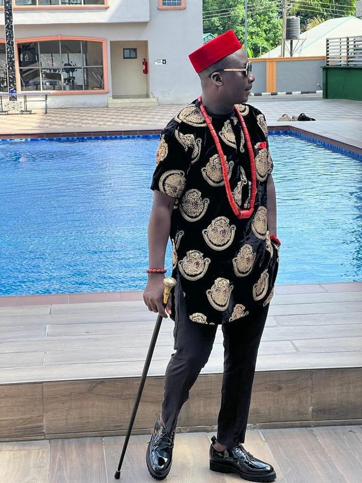 African Men Outfit, Isi Agu Men Set, Igbo Wedding Outfit, Men African ...