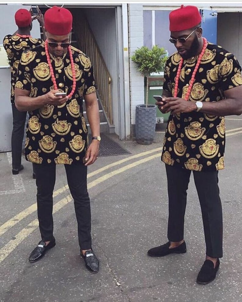 African Men Outfit, Isi Agu Men Set, Igbo Wedding Outfit, Men African ...