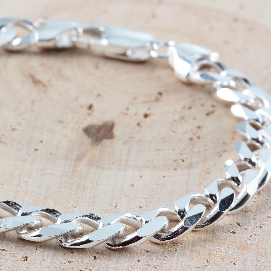 925 Sterling Silver Chain Bracelet Flat Curb Classic + Free Gift Bag ...