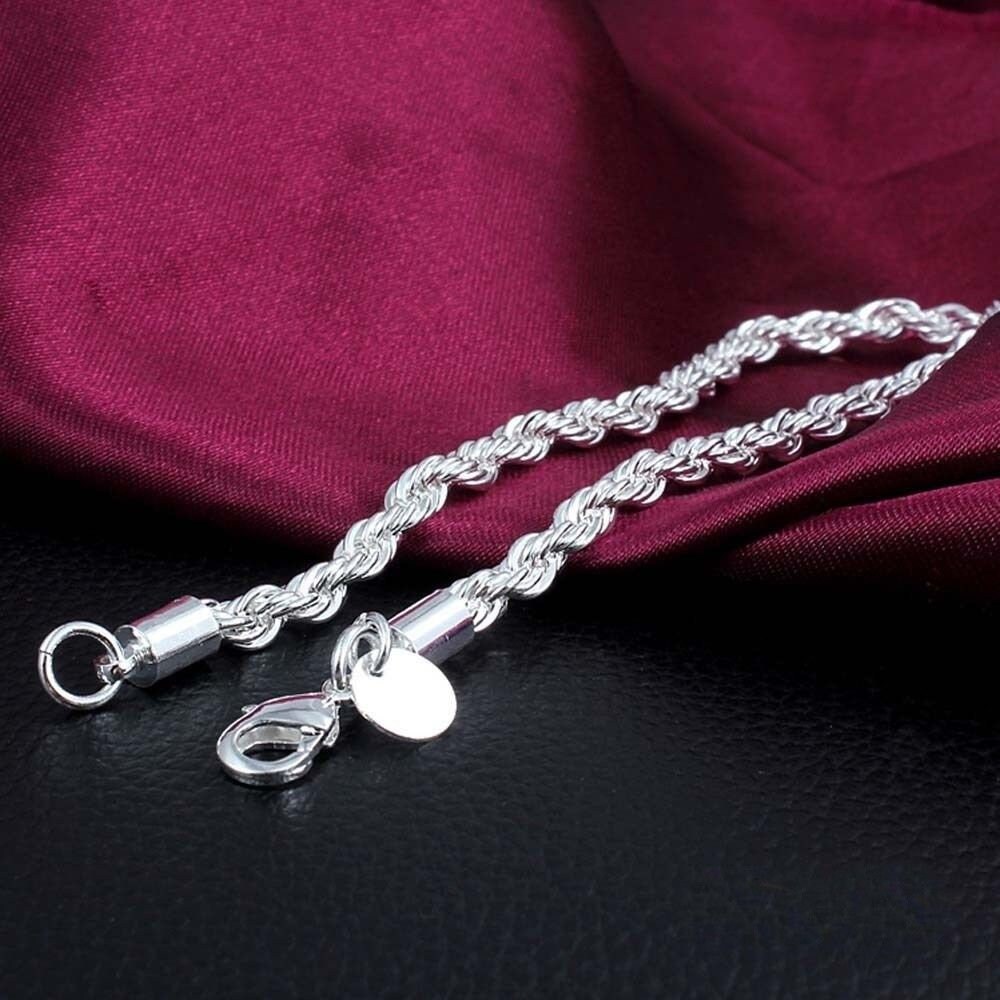 Womens 925 Sterling Silver Rope Chain Bracelet - Etsy