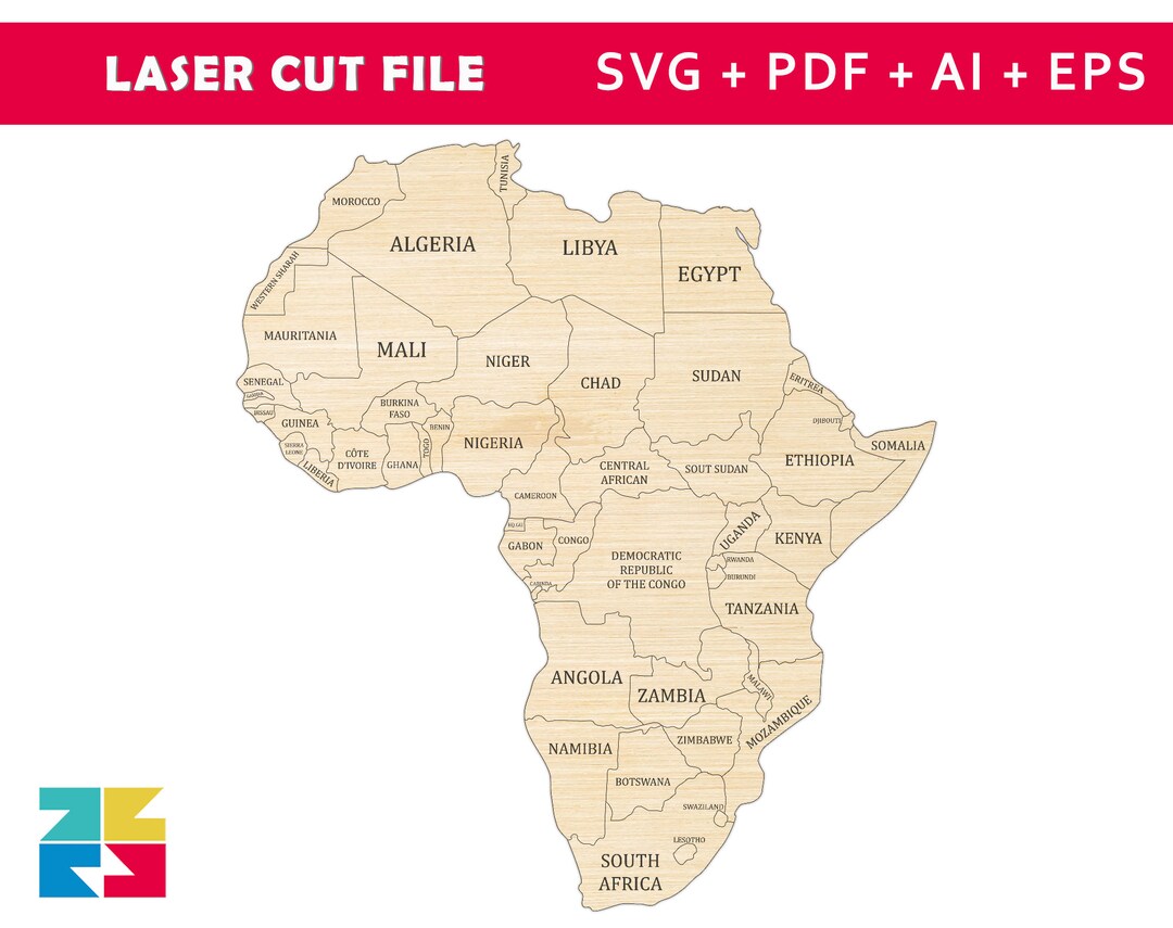 Africa Map Laser Cut File, World Map Puzzle Template (svg, Pdf, Ai, Eps ...