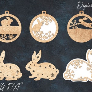 Rabbit Christmas Ornament SVG Bundle, Laser Cut Files (digital Download ...