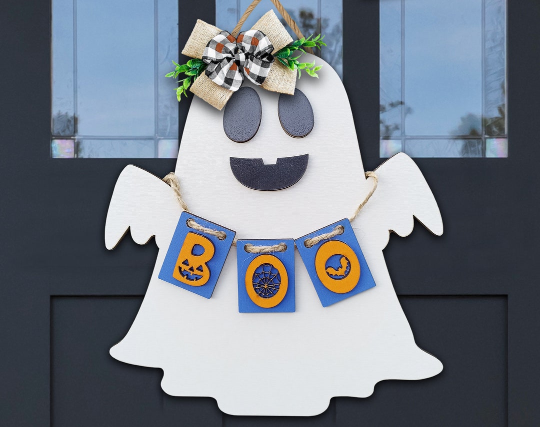 Cute Ghost Sign SVG, Halloween Door Hanger SVG L Ghost Boo Sign SVG L ...