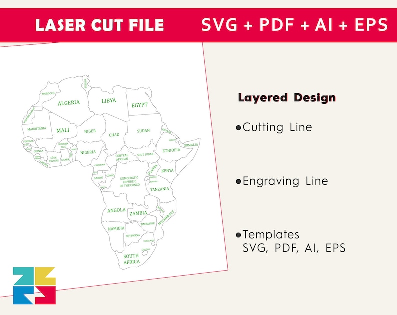 Africa Map Laser Cut File, World Map Puzzle Template (svg, Pdf, Ai, Eps ...
