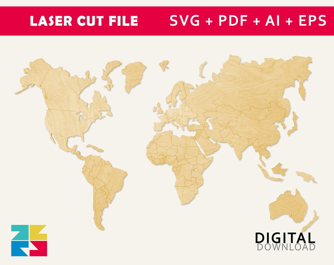 World Map for laser cutting. World map SVG. EPS AI World | Etsy