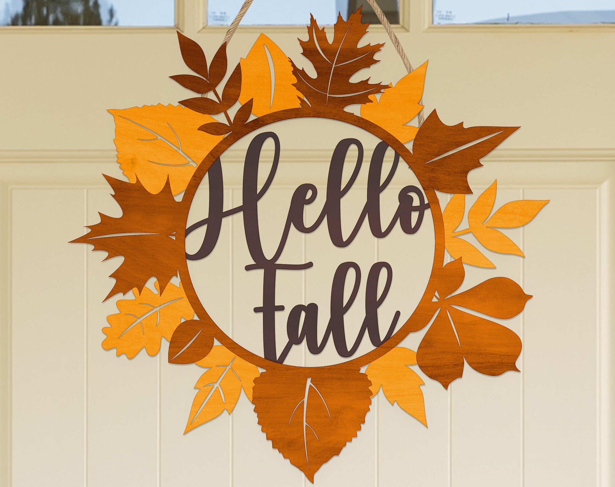 Hello Fall Svg Fall Leaves Wreath Glowforge Svg Files - Etsy