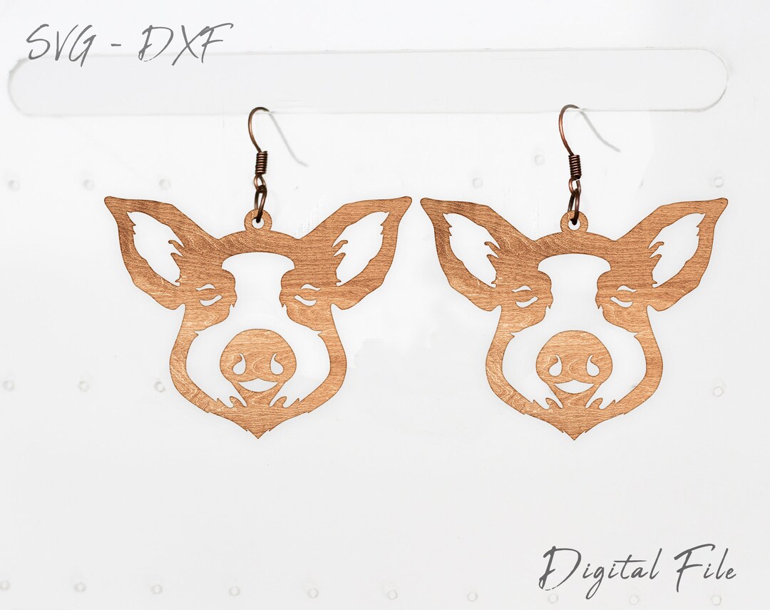 Pig Earrings SVG L Pig Head SVG L Laser Cut Files L Farm Animal Earring ...
