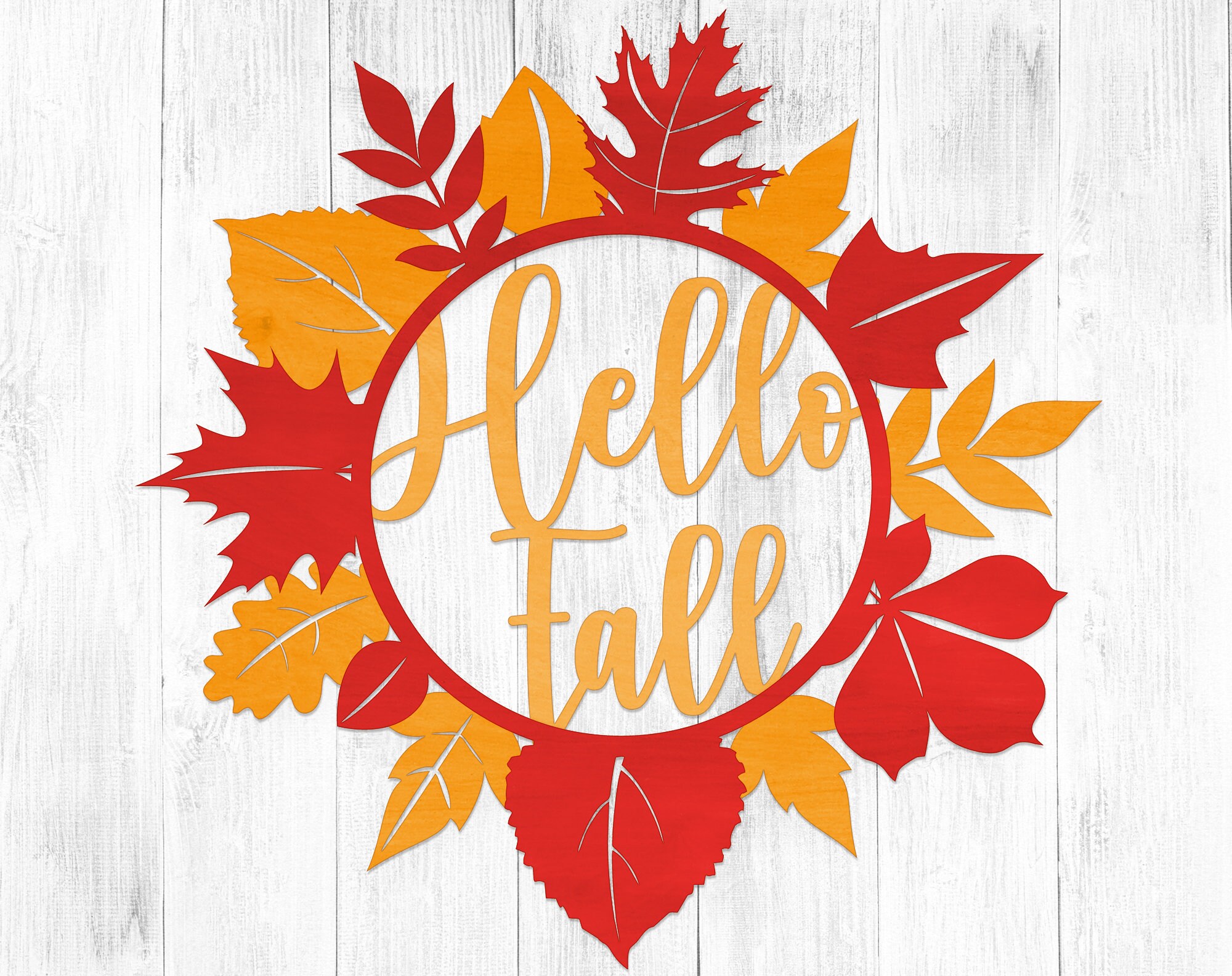 Hello Fall Svg Fall Leaves Wreath Glowforge Svg Files - Etsy