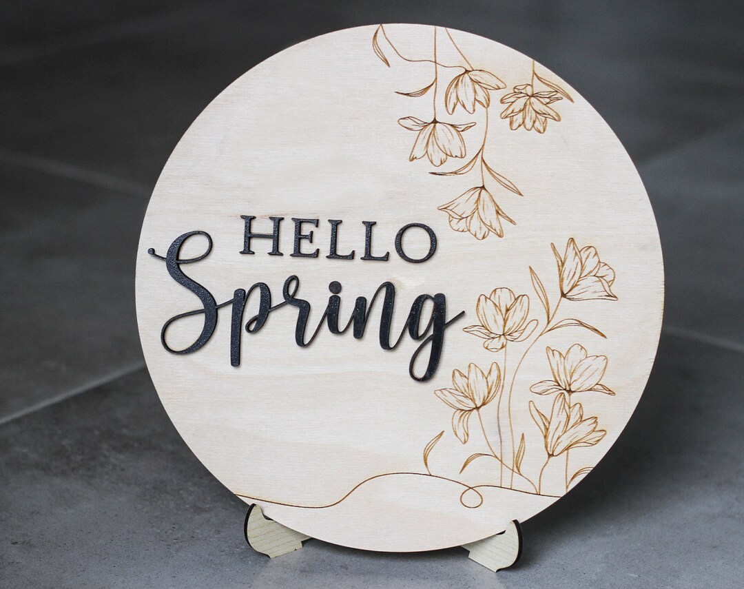 Hello Spring Sign SVG, Floral Pattern SVG L Door Hanger SVG L Glowforge ...