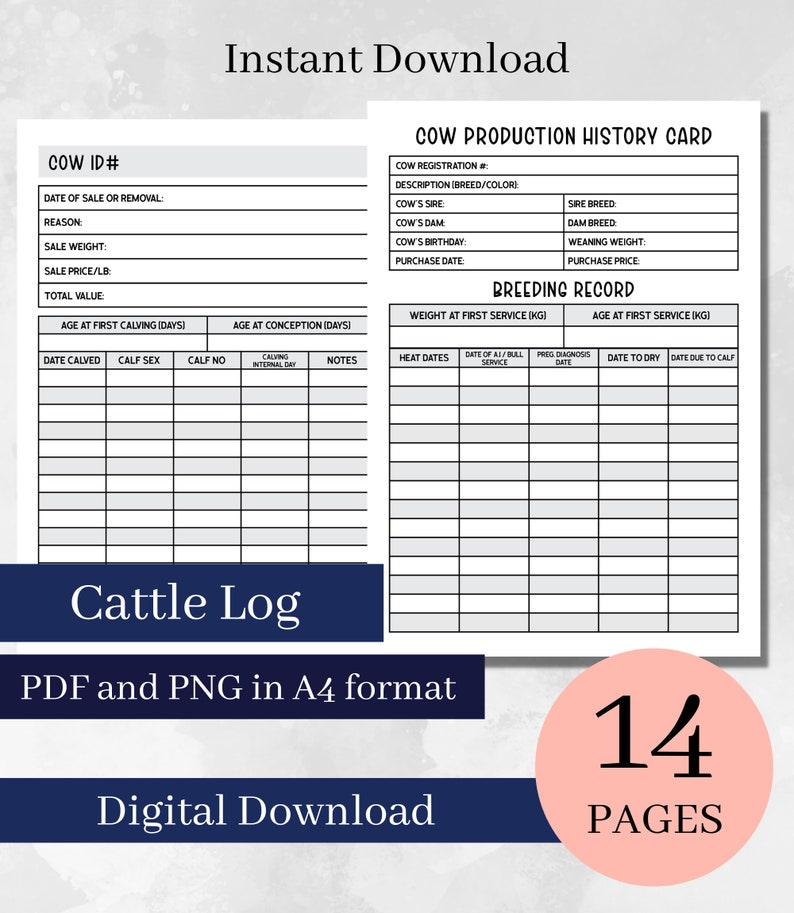 Cattle Log, Livestock Record, Calving Record, Bull Breeding Record ...