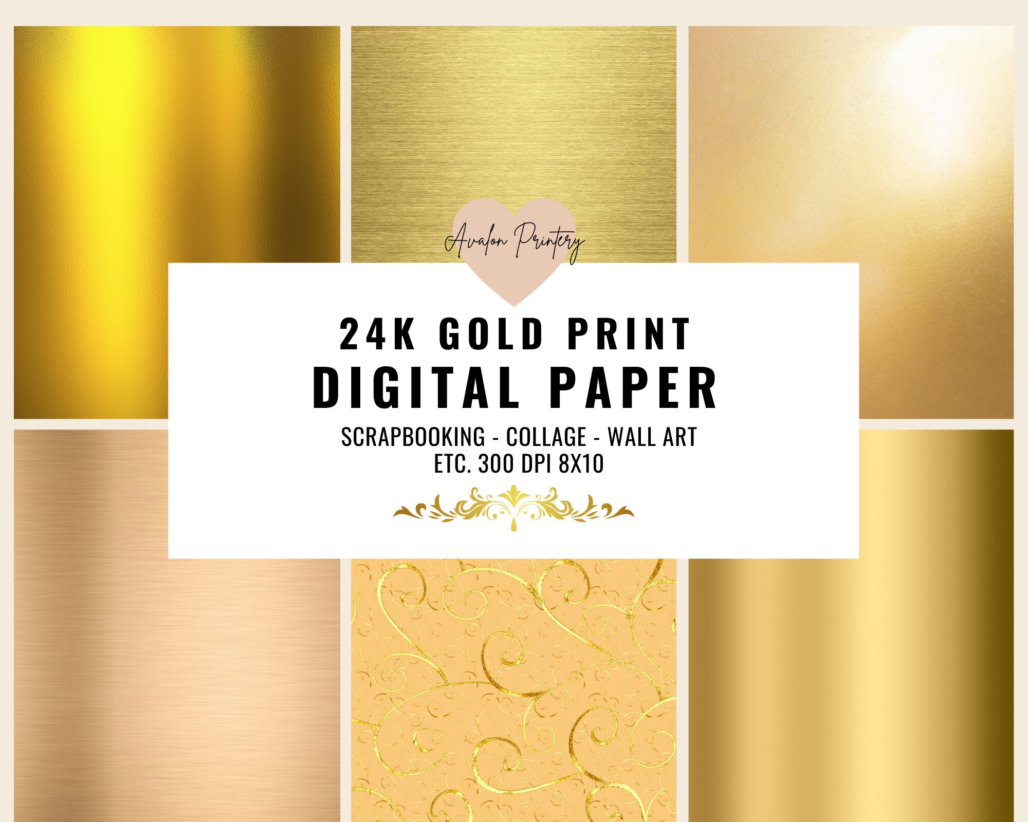 Gold Digital Paper, Gold Leaf Paper, 24K Gold Digital Paper ...
