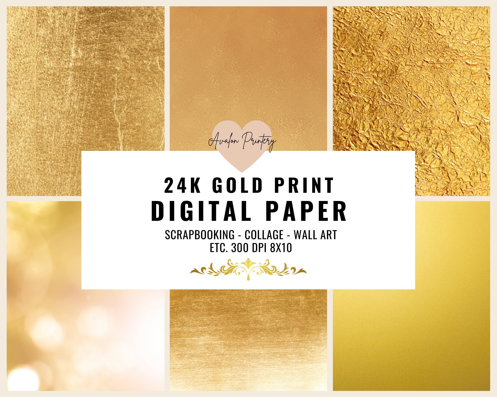 Gold Digital Paper, Gold Leaf Paper, 24K Gold Digital Paper ...