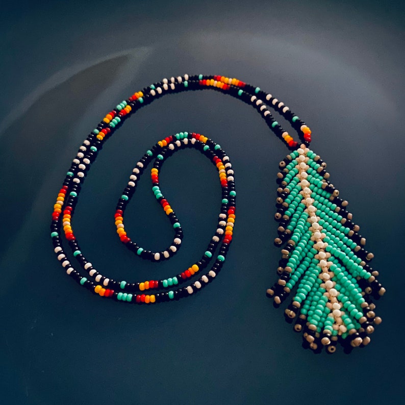 26 Feather Pendant Seed Bead Indigenous Necklace Native - Etsy