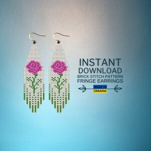 Brick Stitch Pattern Flower, Seed Bead Rose Earring Pattern, Floral ...