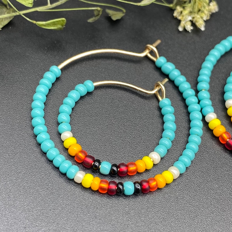 Indigenous Native Inspired Seed Bead Hoop Earrings Bohemian - Etsy