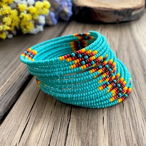 Memory Wire Blue Red Seed Bead Bracelet, Indigenous Bracelet Native ...