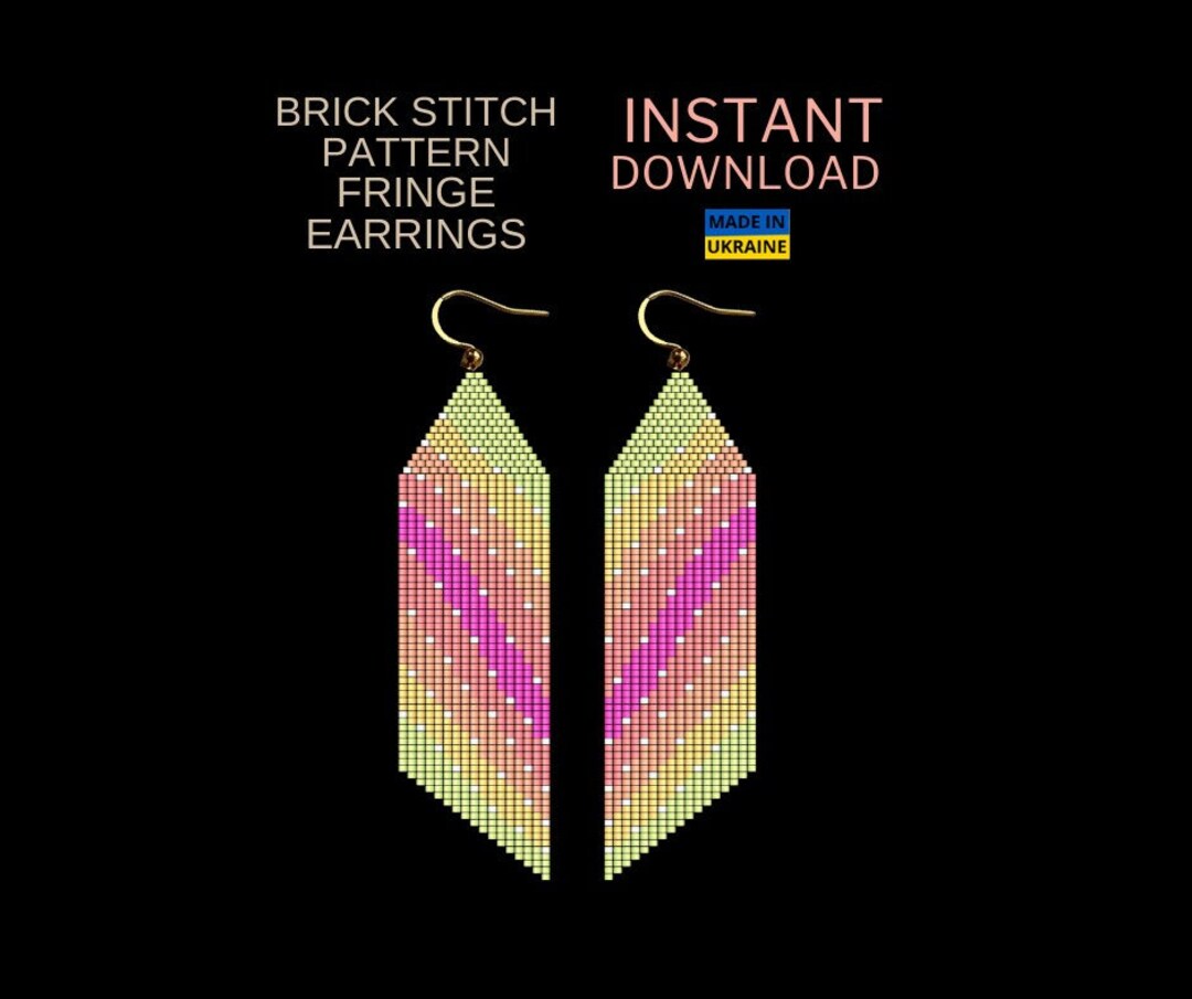 Brick Stitch Pattern, Ombre Seed Bead Earrings Pattern, Fringe Beading ...