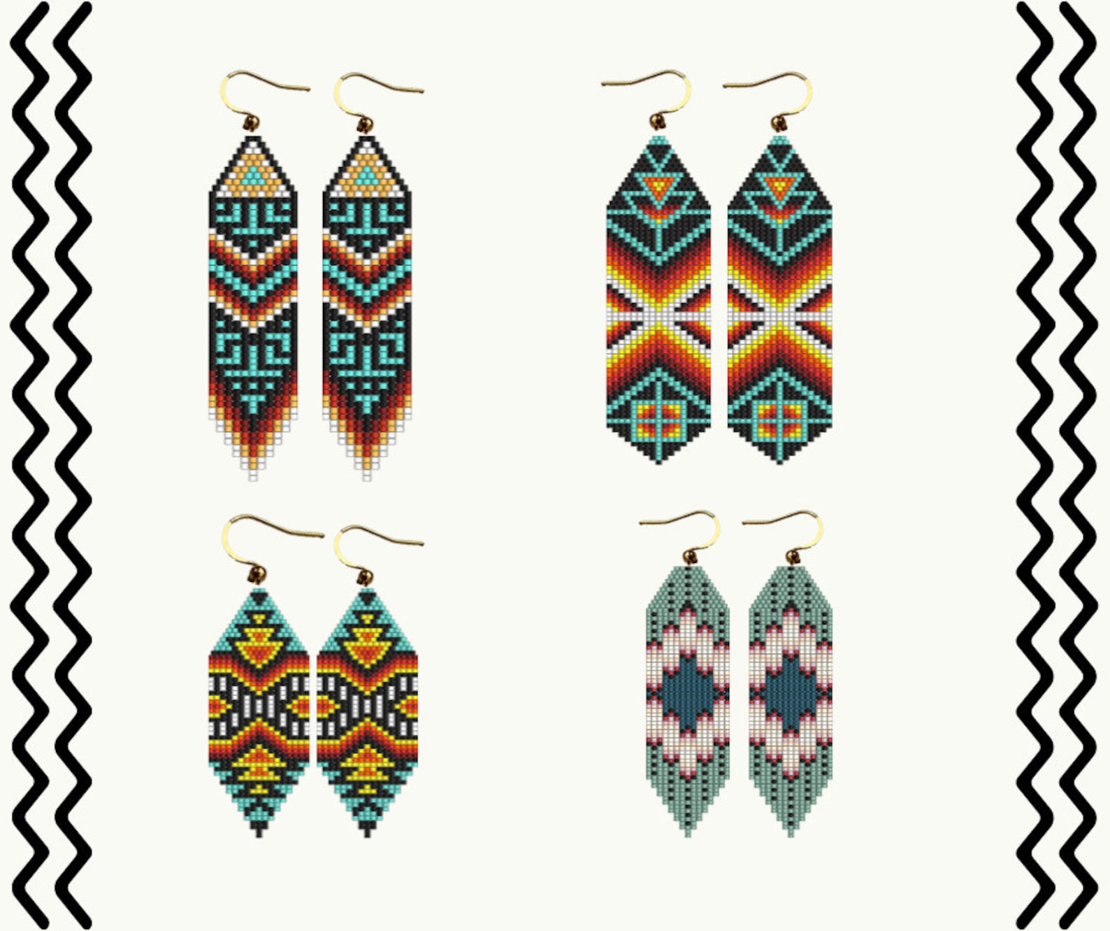 20 Native Inspired Brick Stitch Pattern SET, Brickstitch Seed Bead ...
