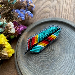 Handmade Seed Beaded Indigenous Brooch Pin Native Inspired, Colorful ...