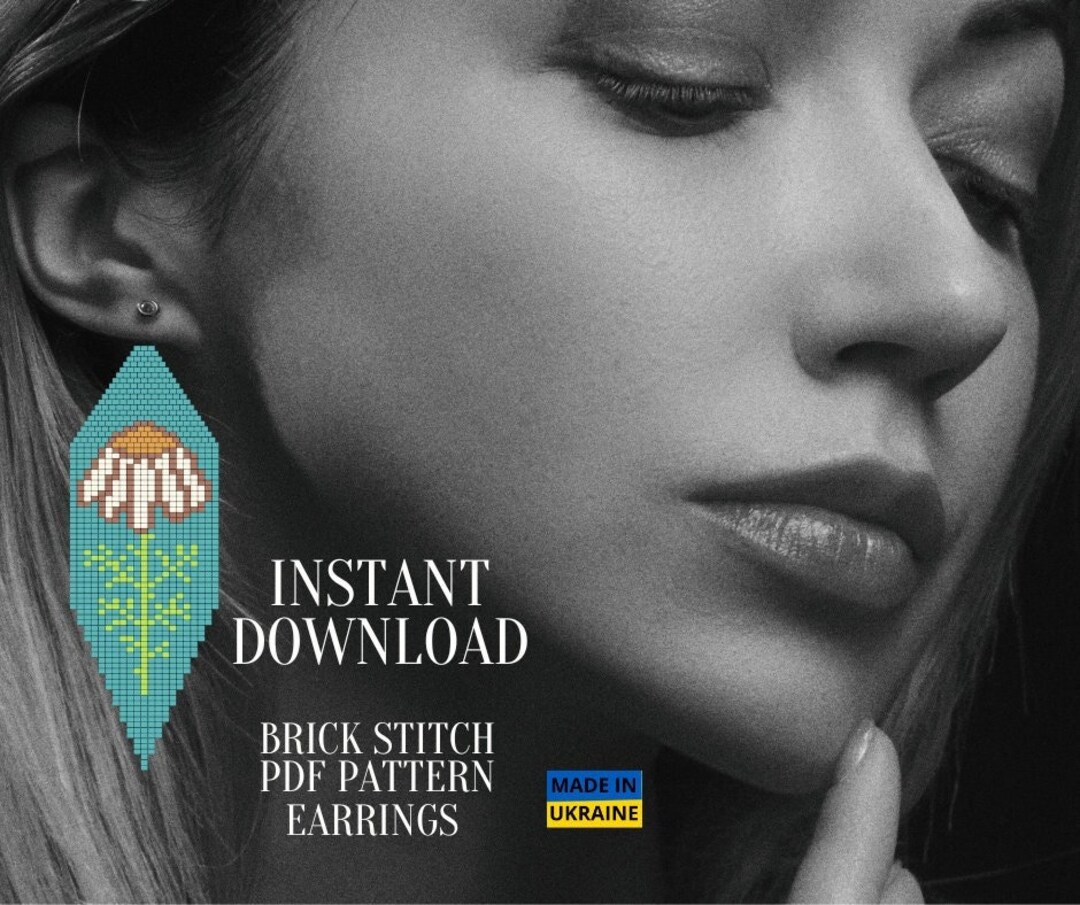 Brick Stitch Daisy Earrings Pattern, Chamomile Flower Seed Bead Fringe ...