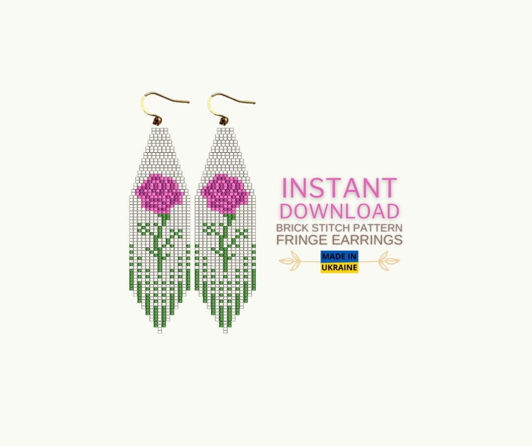 Brick Stitch Pattern Flower, Seed Bead Rose Earring Pattern, Floral ...