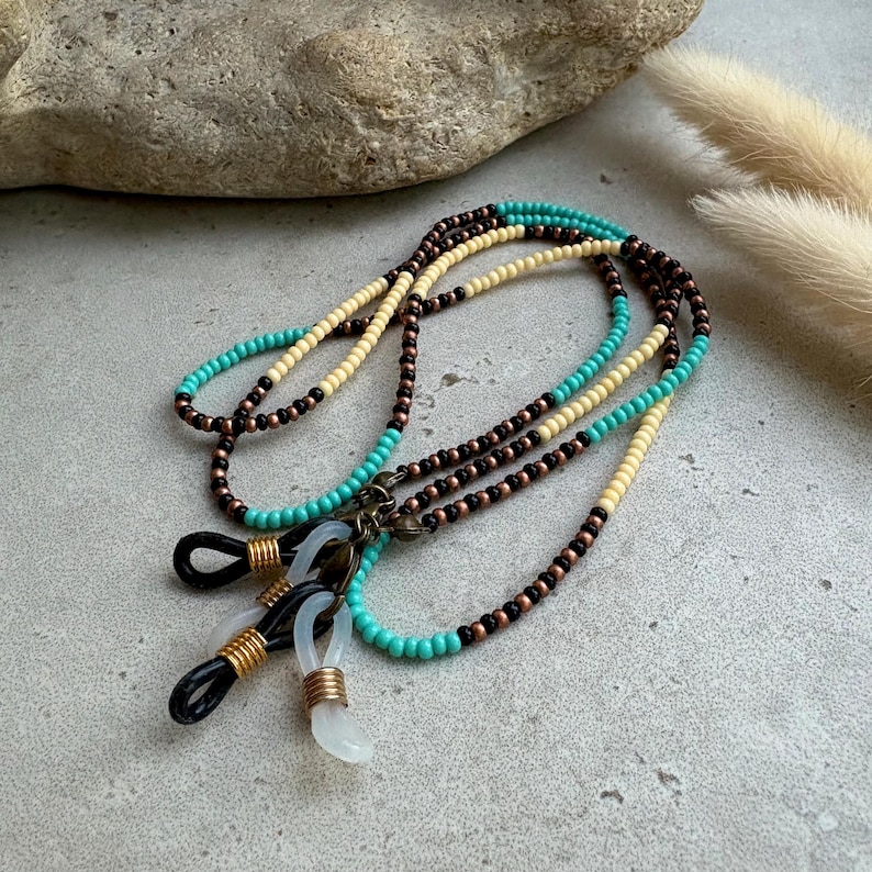 Turquoise Ivory Seed Bead Glasses Chain, Boho Hippie Eyeglass Chain ...