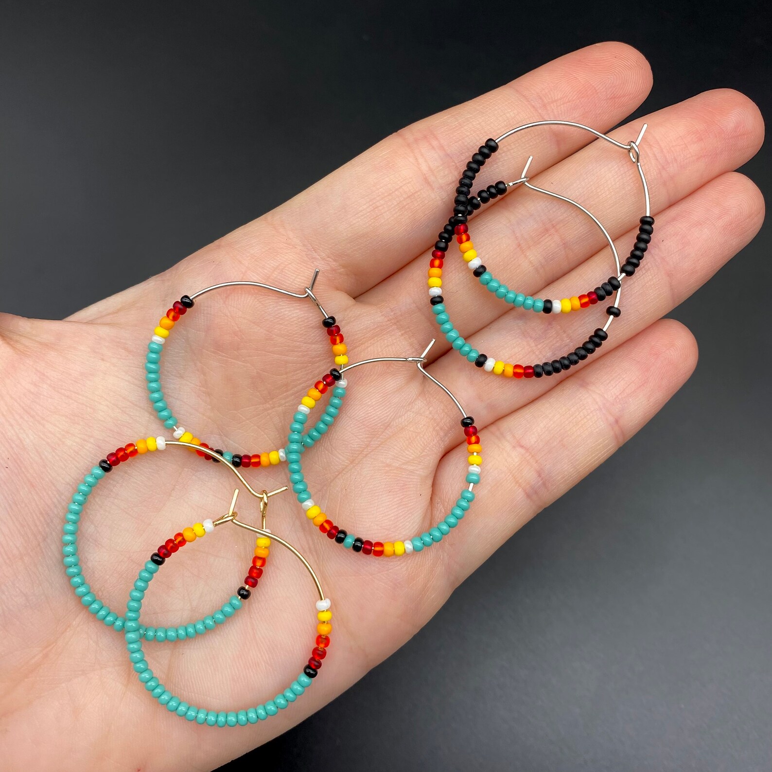 Colorful Seed Bead Hoop Earrings, Indigenous Hoop Earrings Native ...