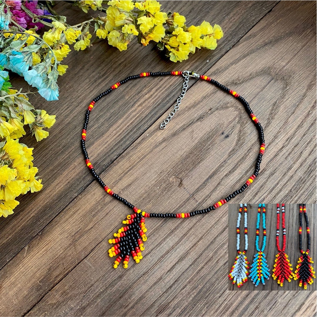Black Hippie Seed Bead Feather Choker Necklace Native - Etsy