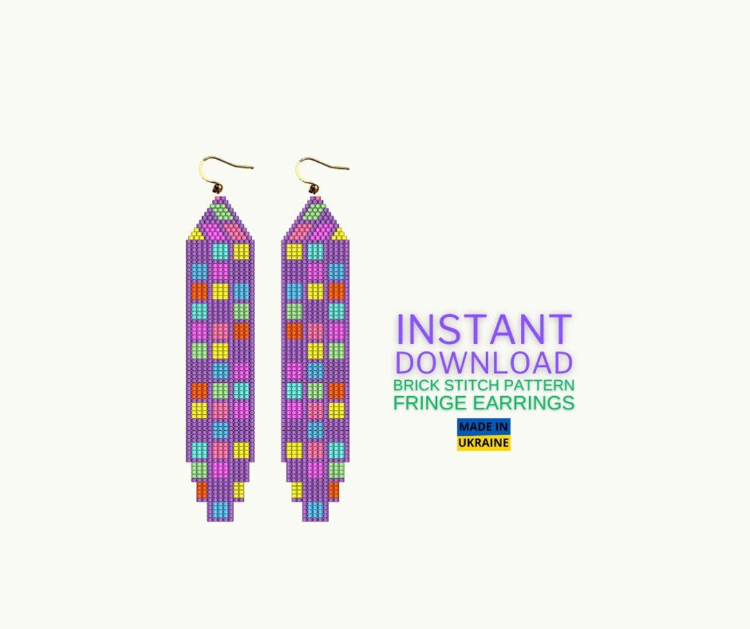 Brick Stitch Pattern Colorful Checkerboard, Seed Bead Earrings Pattern ...