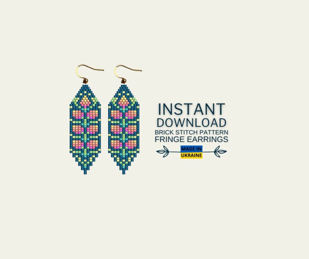 Brick Stitch Pattern Flower, Colorful Seed Bead Earring Pattern, Floral ...