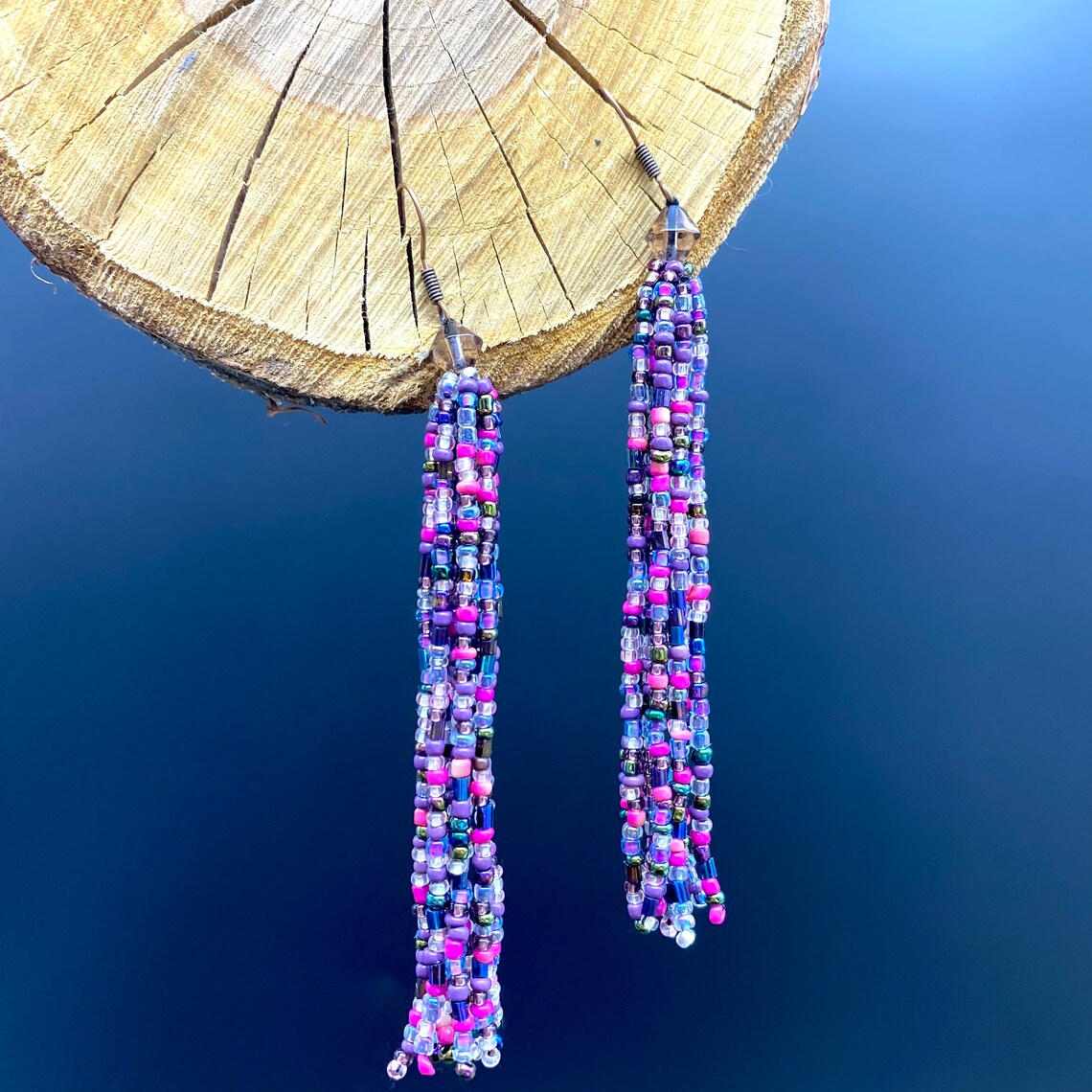 Purple Pink Confetti Seed Bead Tassel Earrings Hippie Boho Etsy