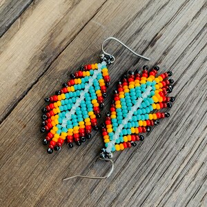 Colorful Seed Bead Feather Earrings Native Inspired, Indigenous ...