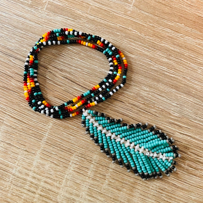 26 Feather Pendant Seed Bead Indigenous Necklace Native - Etsy