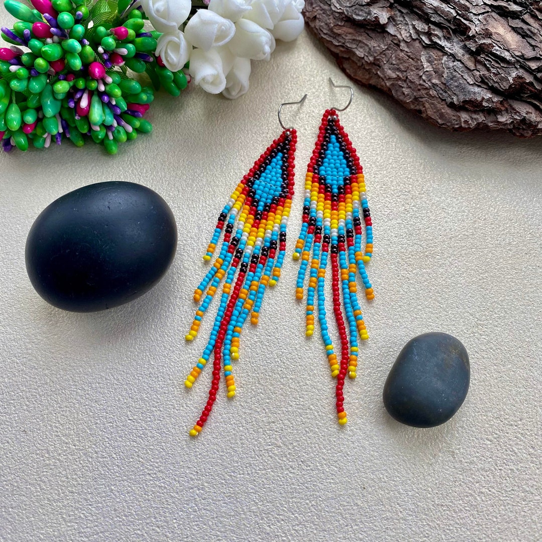 Colorful Seed Bead Earrings, Indigenous Earring Native Inspired, Boho ...