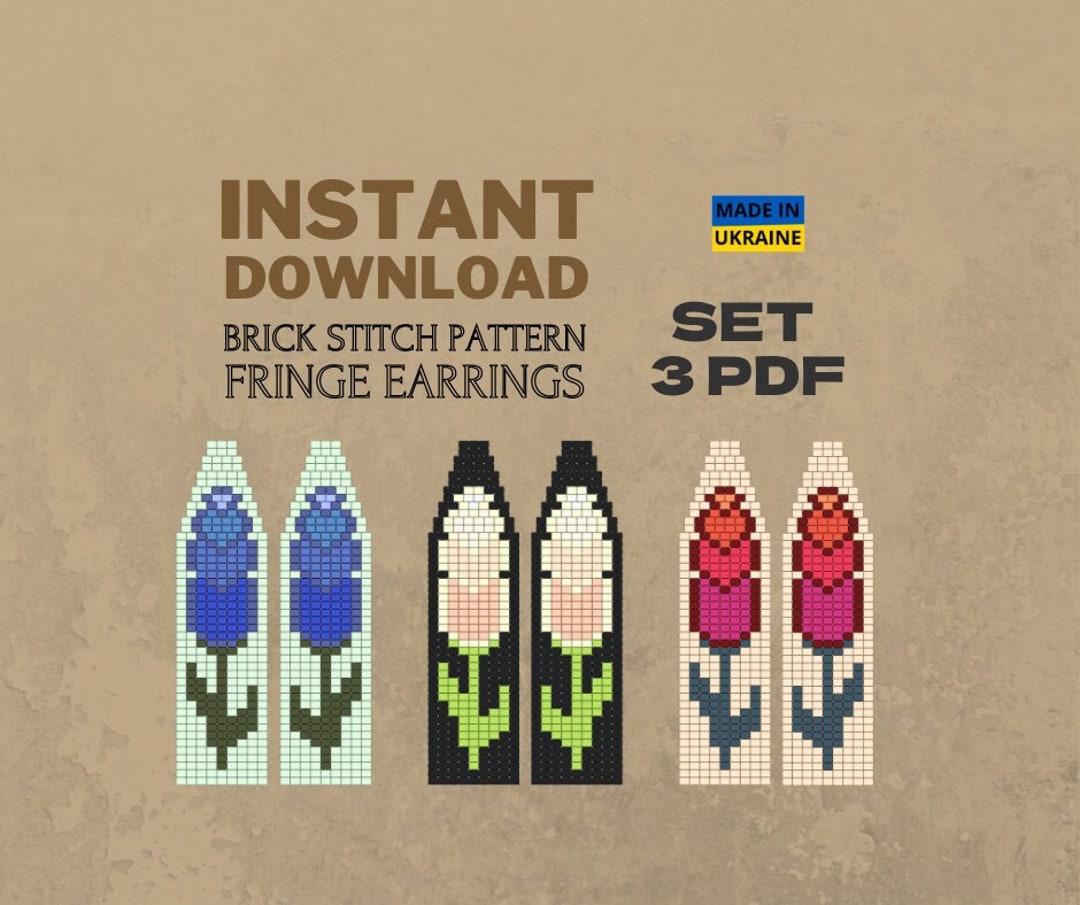Brick Stitch Flower Pattern Set, Floral Seed Bead Earring Pattern, Do ...