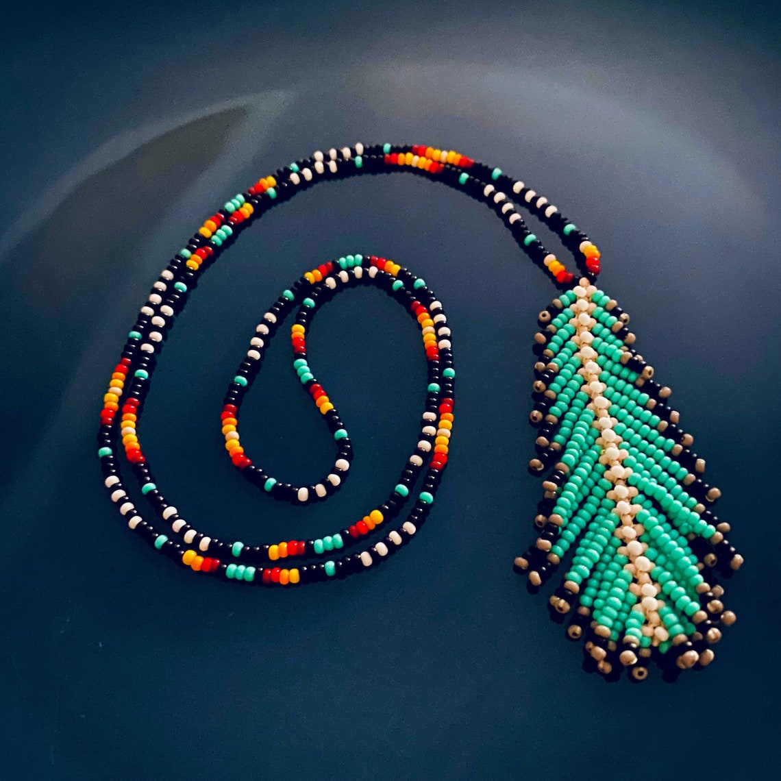 Colorful Seed Bead Feather Necklace, Indigenous Style Necklace Native ...
