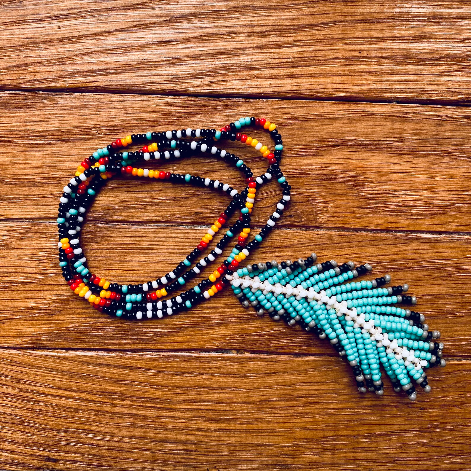 26 Feather Pendant Seed Bead Indigenous Necklace, Native Inspired ...