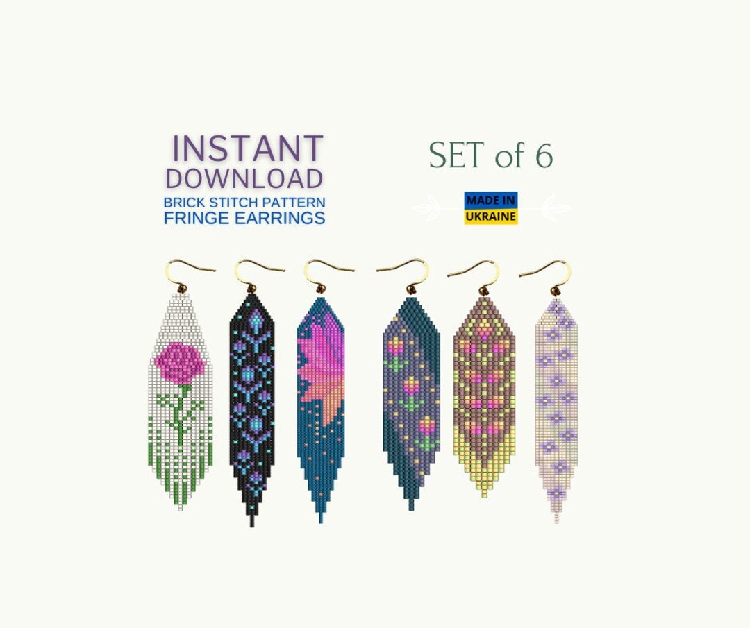 Flower Brick Stitch Pattern SET, Floral Seed Bead Earring Pattern ...