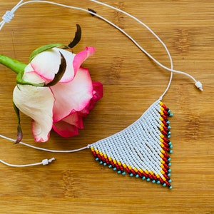 White Seed Bead Fringe Indigenous Necklace Choker Native - Etsy