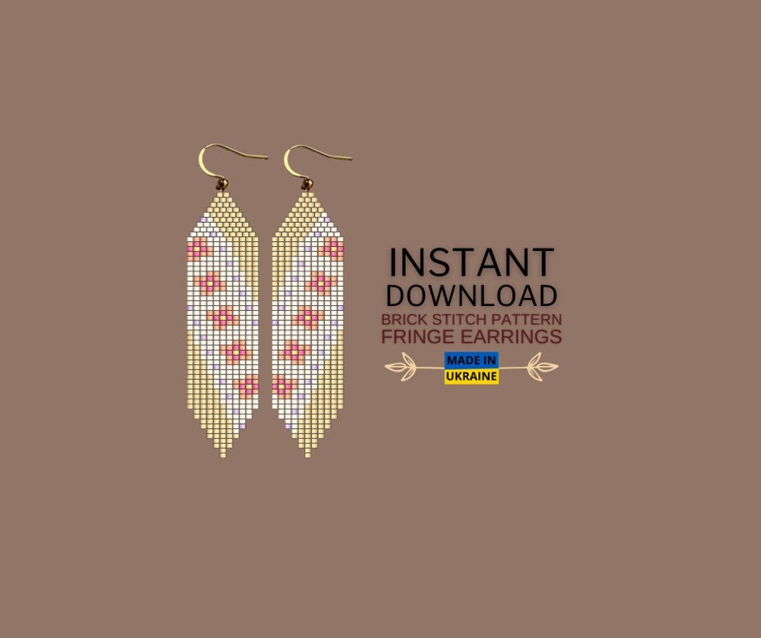 Brick Stitch Pattern Flower, Colorful Folk Seed Bead Earring Pattern ...
