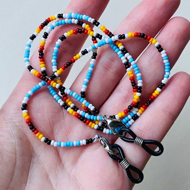 Handmade Blue Red Seed Bead Glasses Chain Indigenous Glasses - Etsy