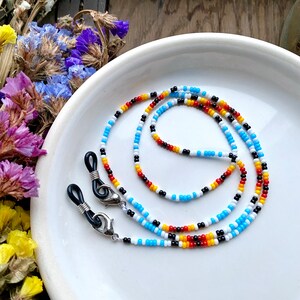 Handmade Blue Red Seed Bead Glasses Chain, Indigenous Glasses Chain ...