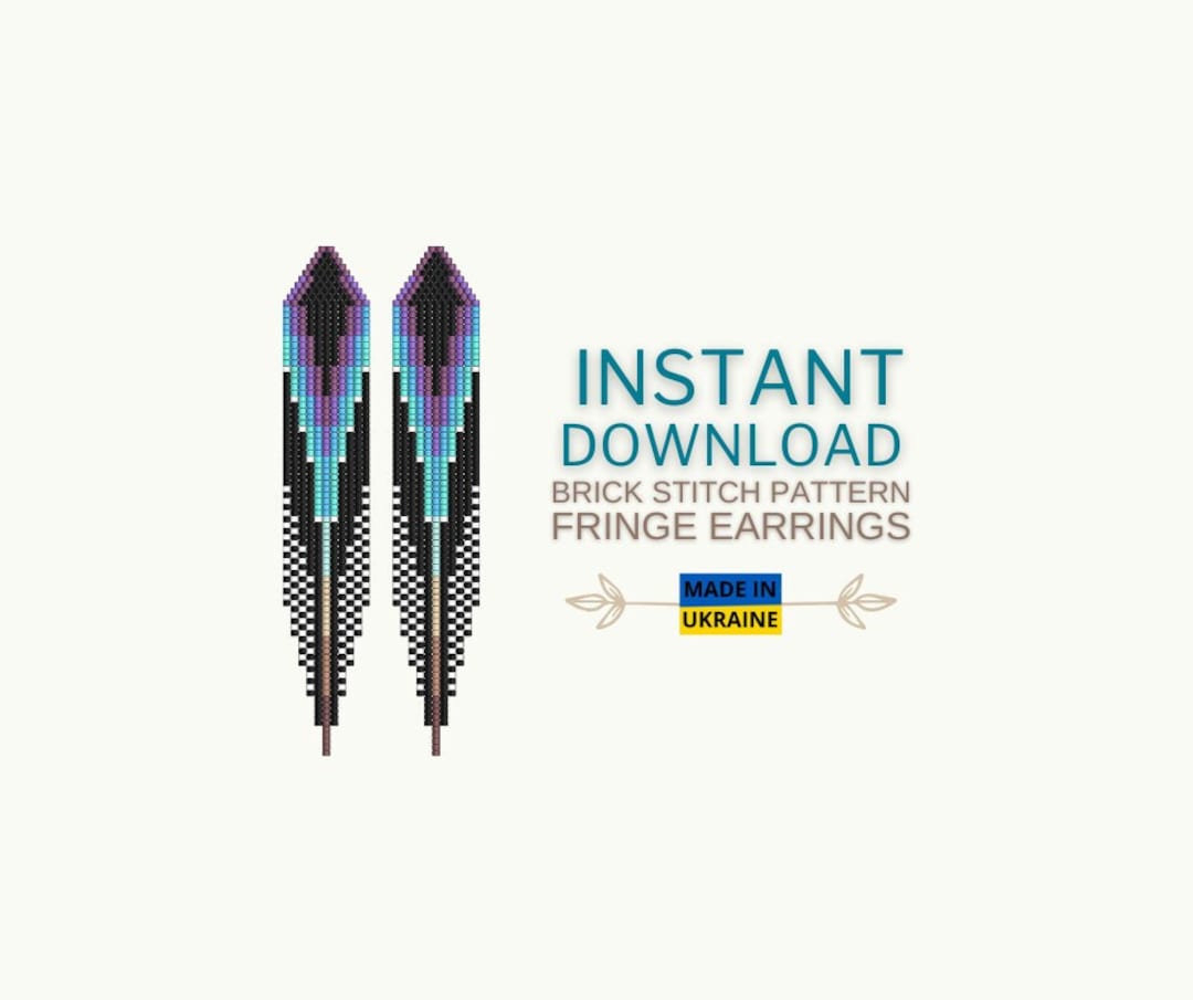 Brick Stitch Pattern, Feather Seed Bead Earring Pattern, Brickstitch ...